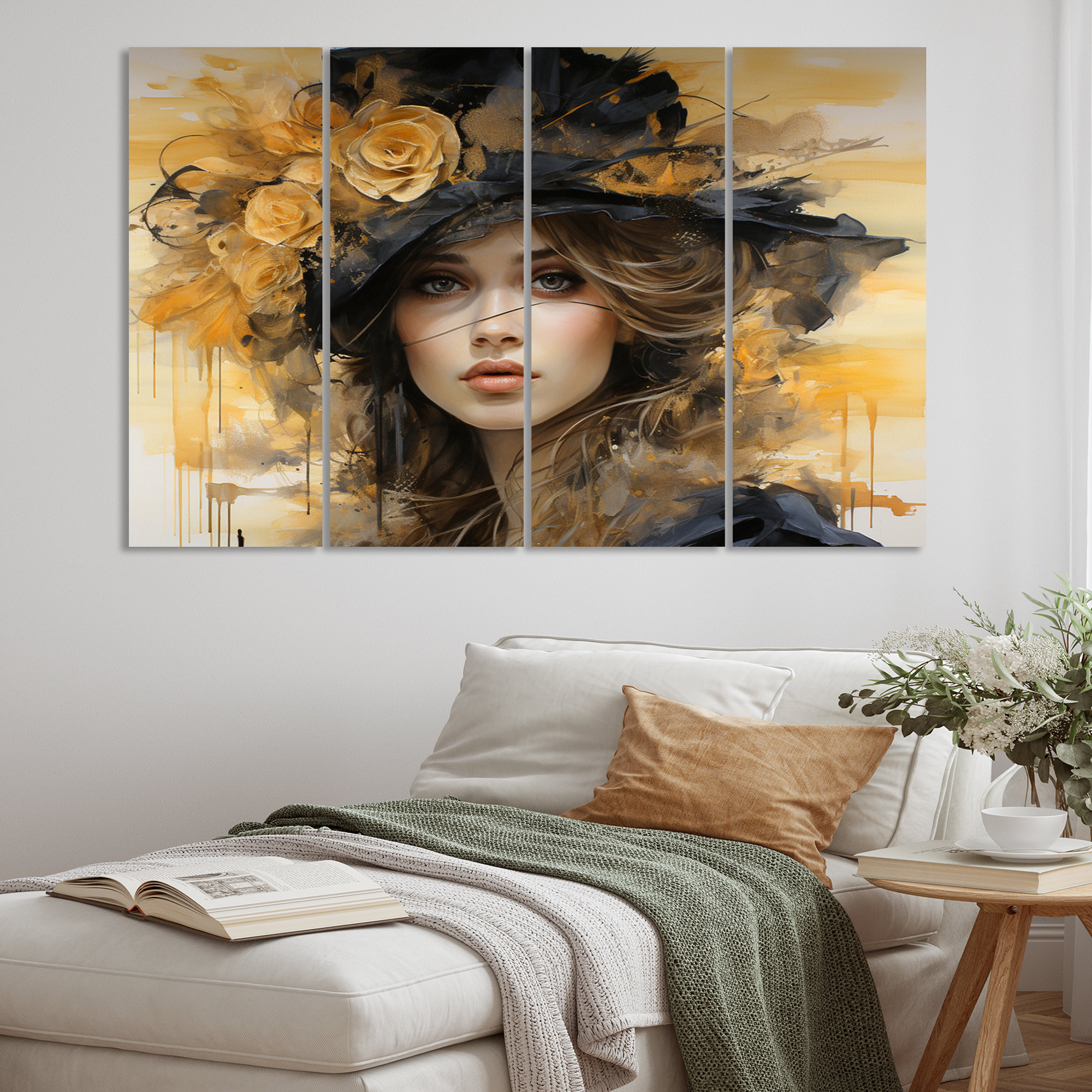 Design Art Glam Gilded Elegance Woman Portrait II - Fashion Wall Decor - 4 Panels | Wayfair